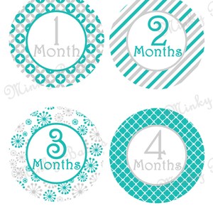 Digital Baby Monthly Milestone Stickers- DIY Printable-teal/gray-jpeg W ...