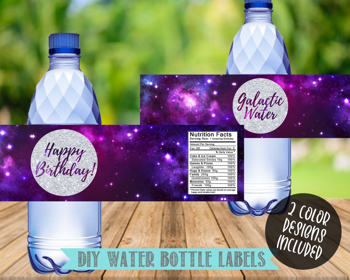 Galaxy Water Bottle Labels- Galaxy Birthday Party Printable-digital ...
