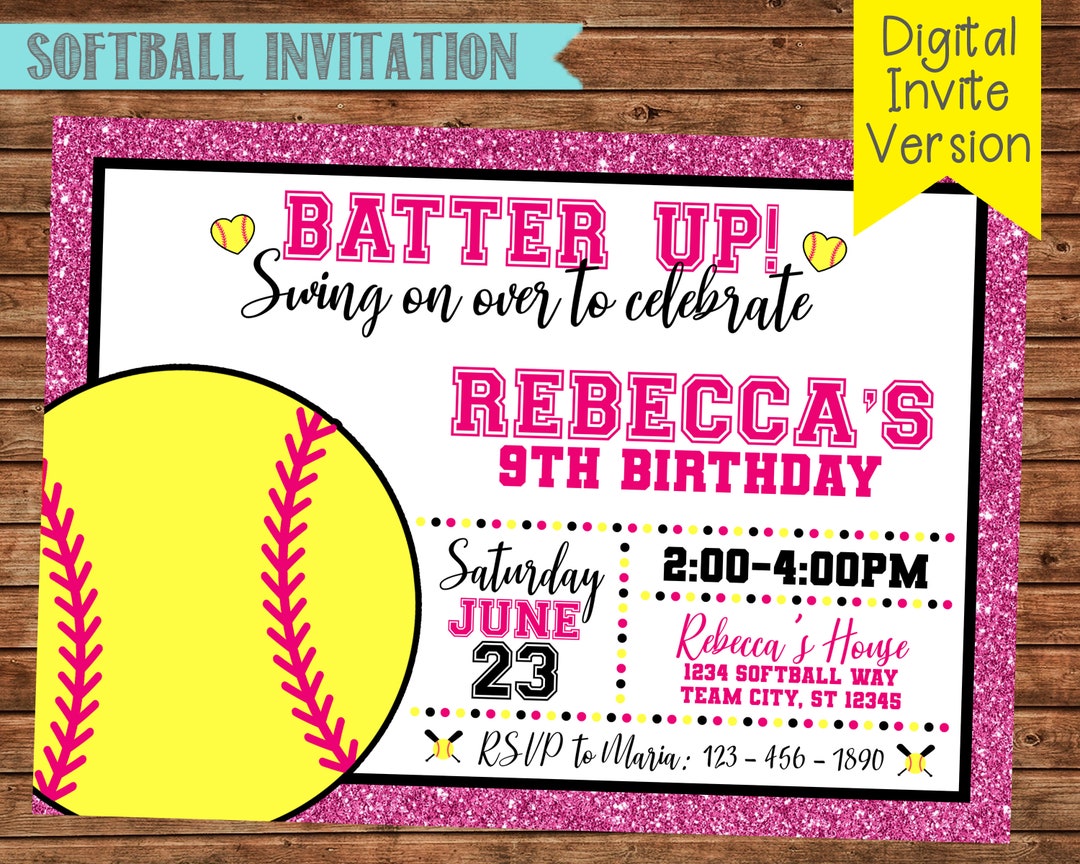 Softball Birthday Party Invitation Softball Invitation Softball ...