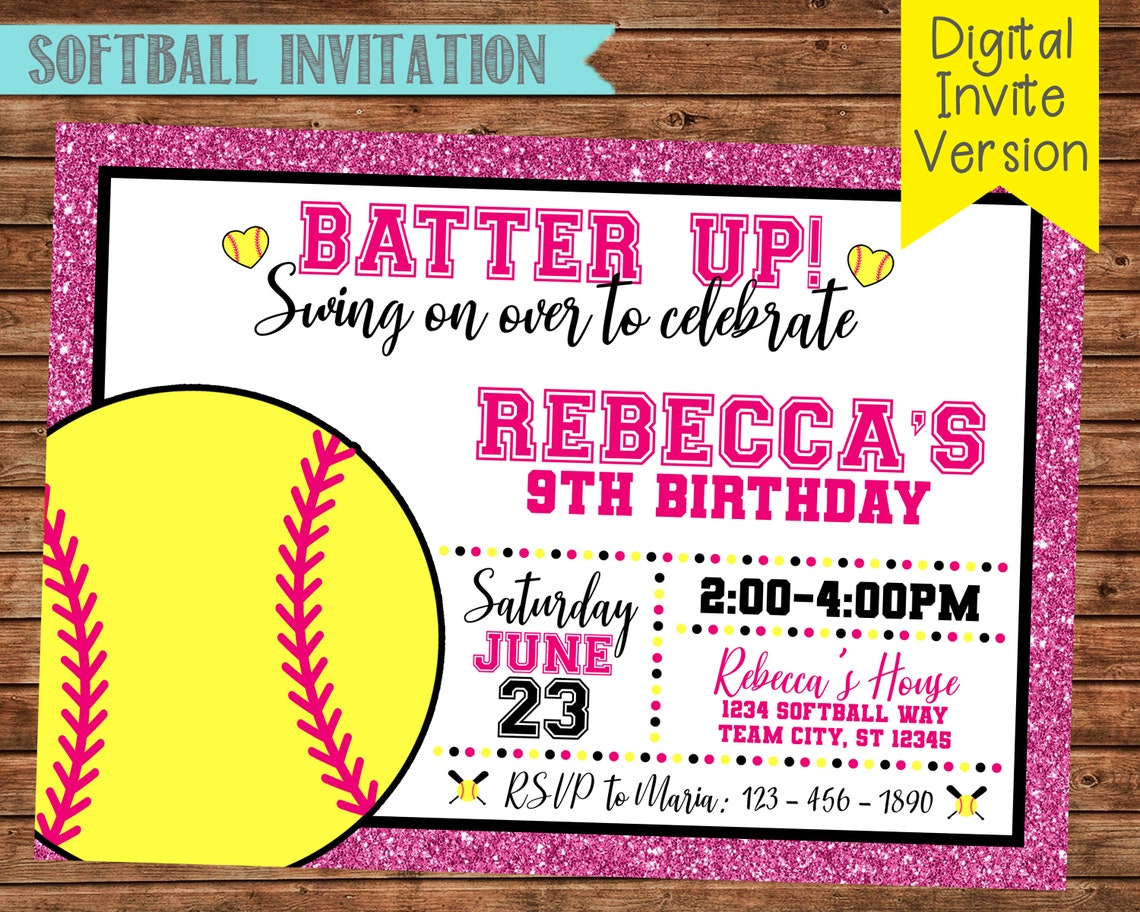 Softball Birthday Party Invitation Softball Invitation | Etsy