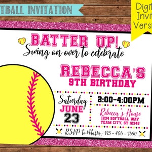 Softball Birthday Party Invitation Softball Invitation | Etsy