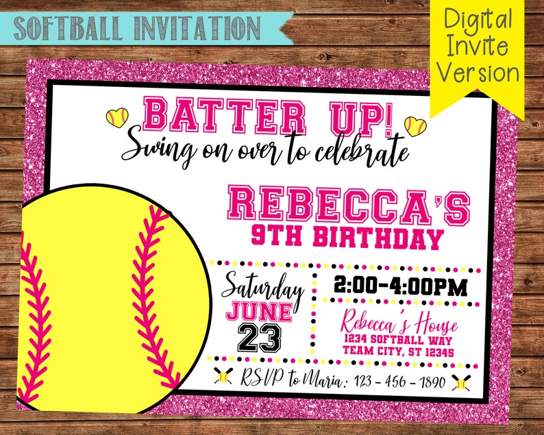 Softball Birthday Party Invitation Softball Invitation | Etsy