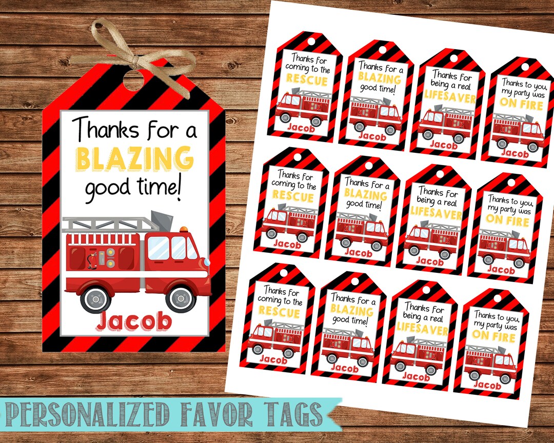 Fire Truck Favor Tags Fire Engine Thank You Tags Fire Truck Birthday ...