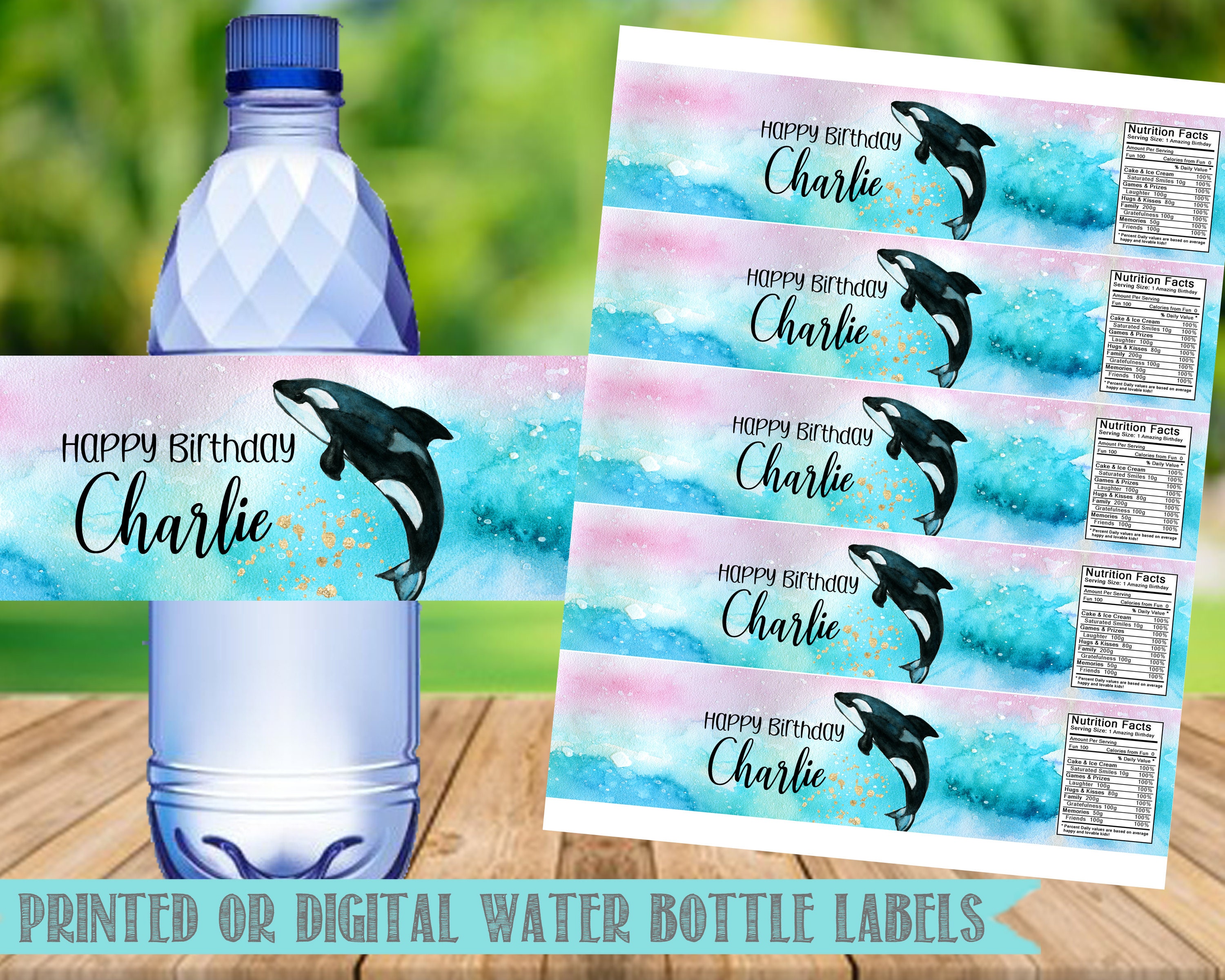 Orca Water Bottle Labels Orca Birthday Party-orca Bottle - Etsy Canada