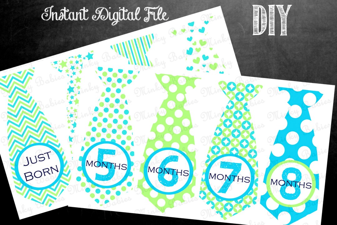 Digital Baby Monthly Milestone Stickers- DIY Printable-boys Ties-jpeg W ...