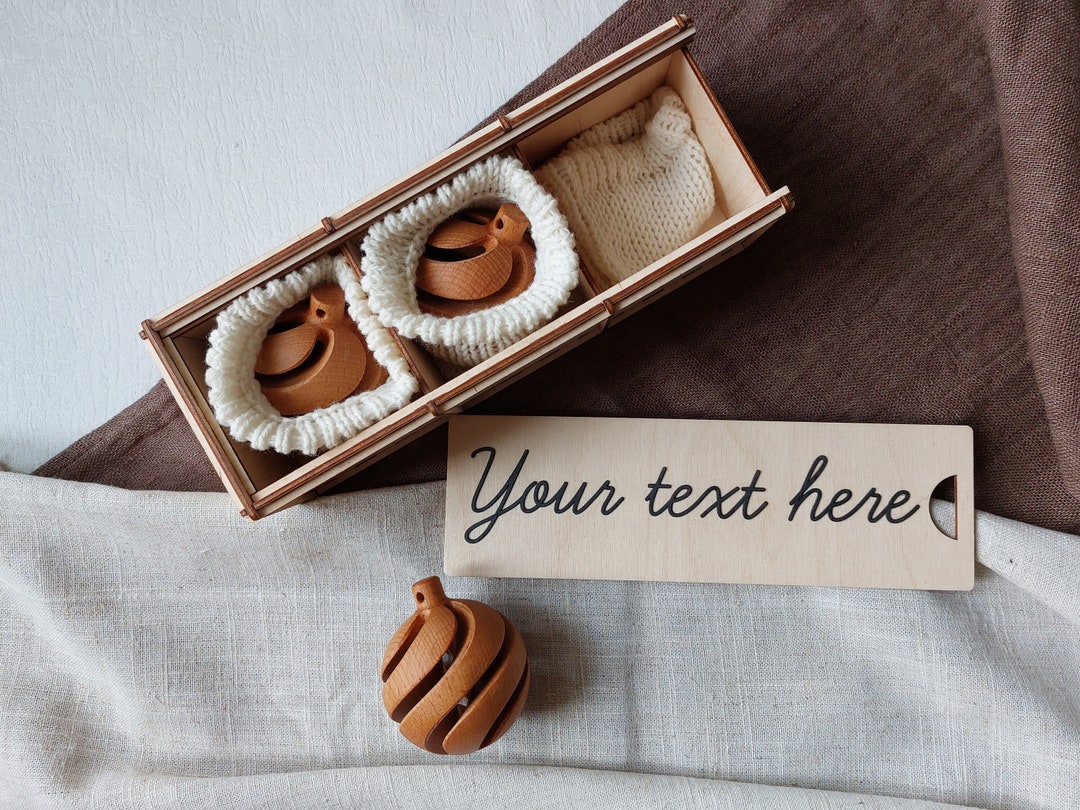 BEECH Wood Turned Christmas Tree Ball Ornament Set With Personalised ...