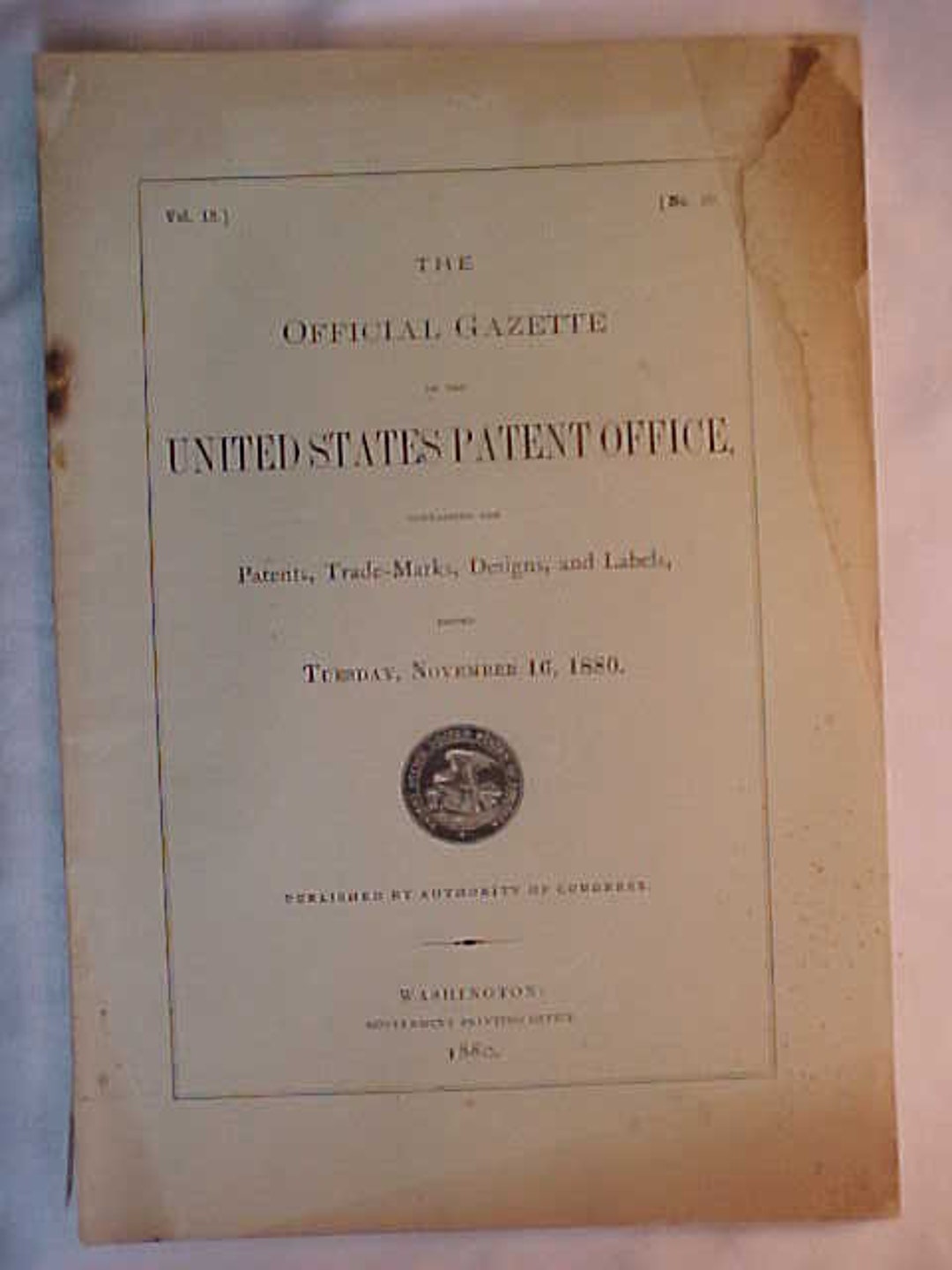 The Official Gazette of the United States Patent Office Issued November ...