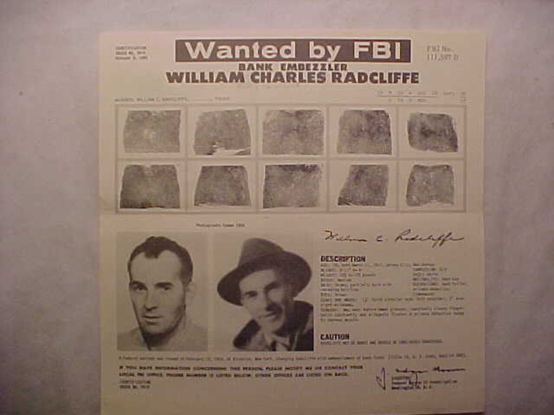 October 5, 1960 Wanted by FBI Poster Mailer of William Charles ...