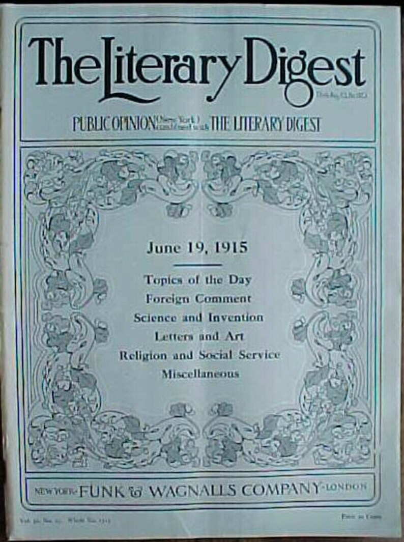 June 19 1915 the Literary Digest Magazine With Full Page Ads - Etsy