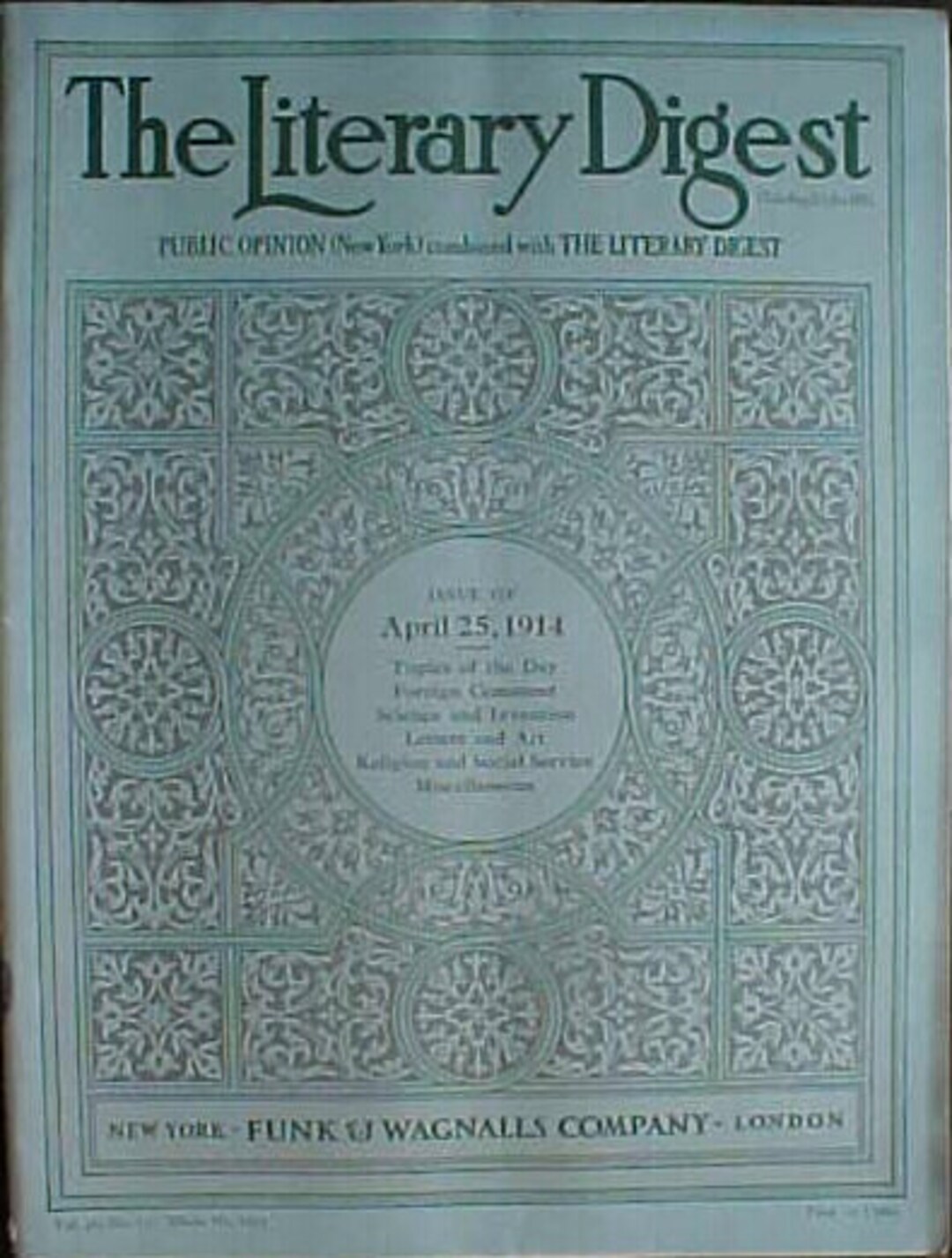 April 25 1914 the Literary Digest Magazine With Full Page Ads Has 40 ...