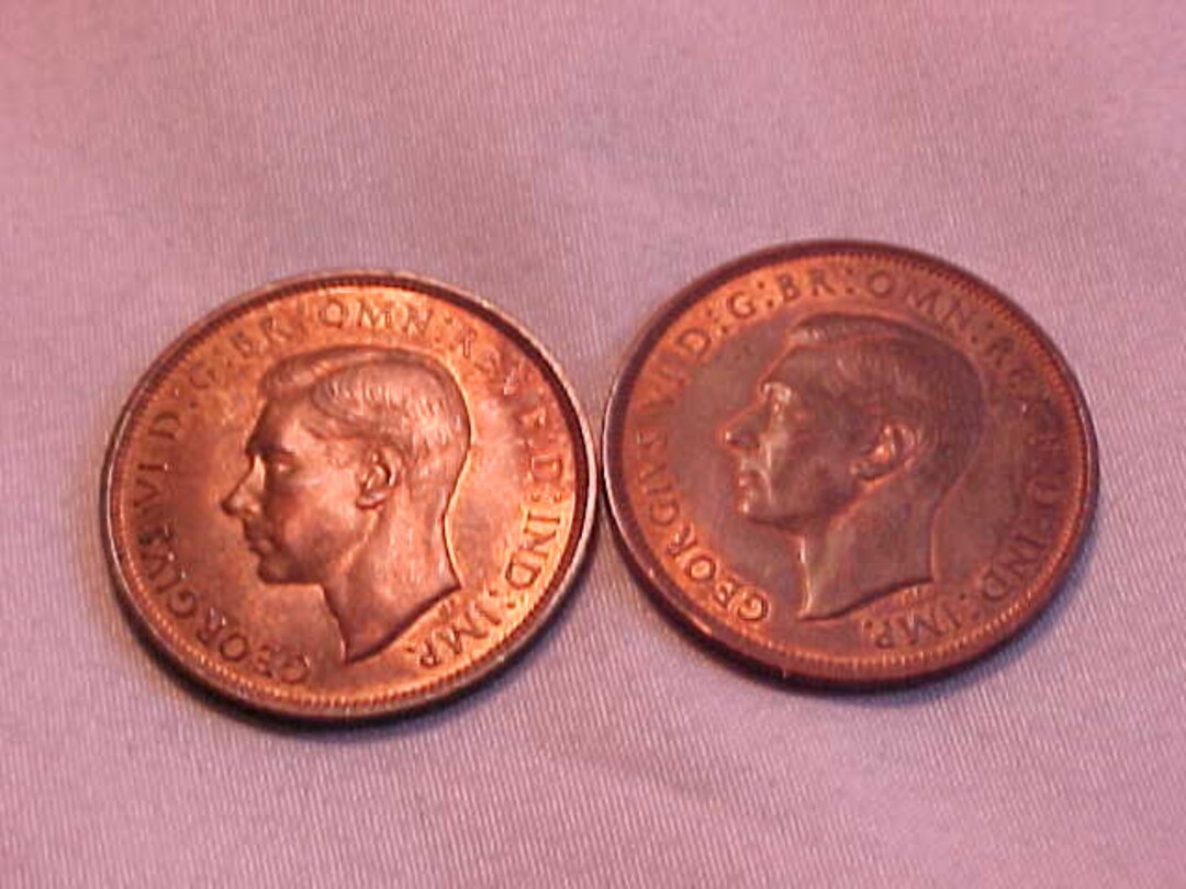 Set of Two 1938 British One Penny Georgivs VI D G BR Omn Rex F D Ind ...