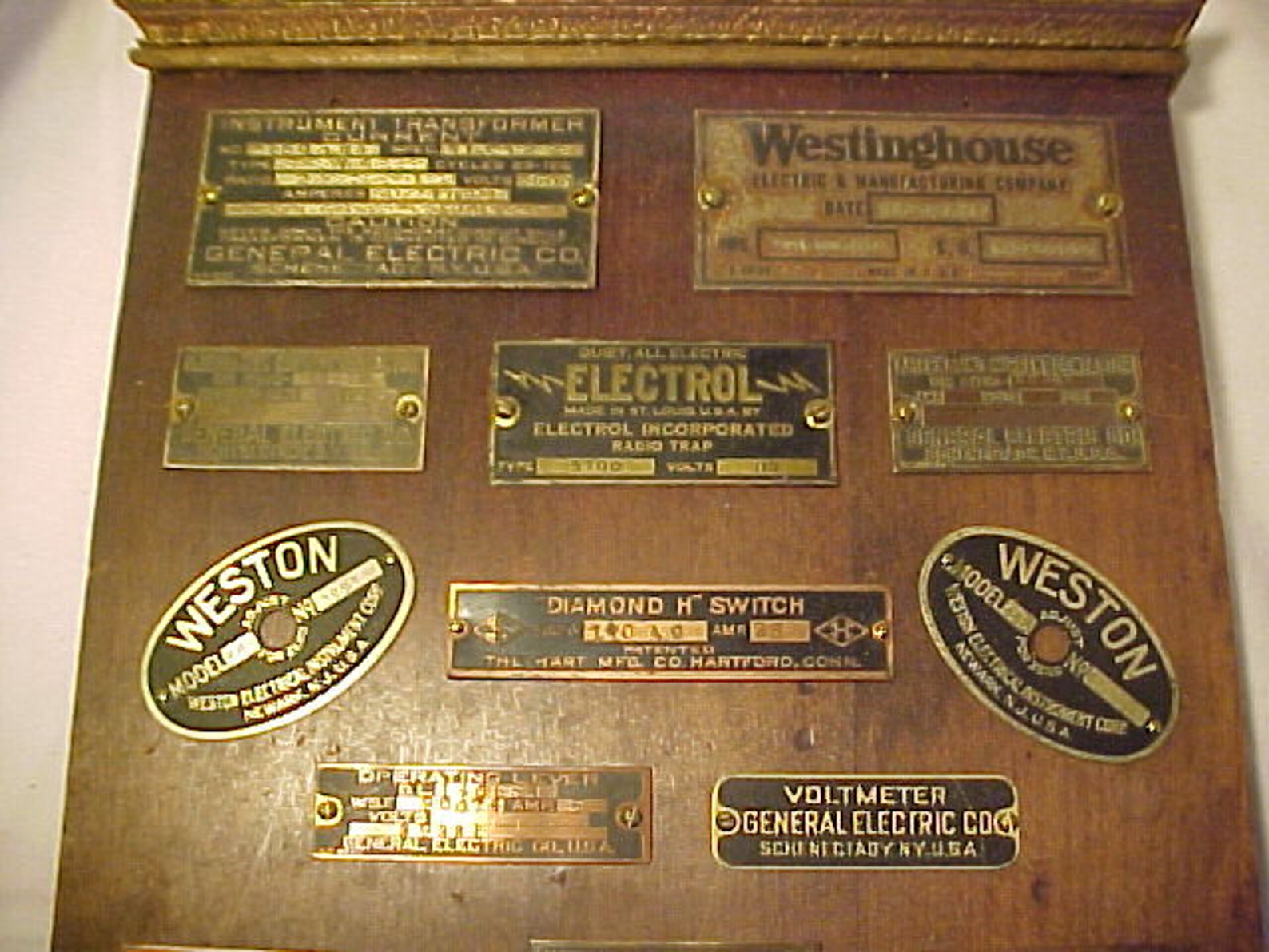 Large Vintage Wood Plaque of Equipment Name Plate Tag Badges | Etsy