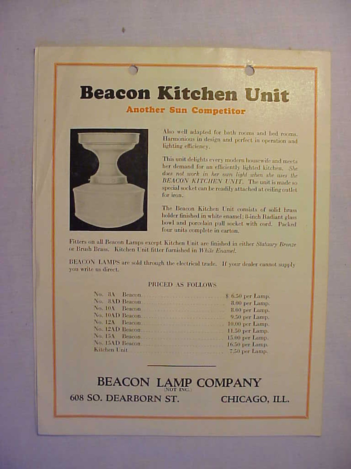 C1920s the New Beacon Lamps Beacon Lamp Company Chicago, Illinois ...