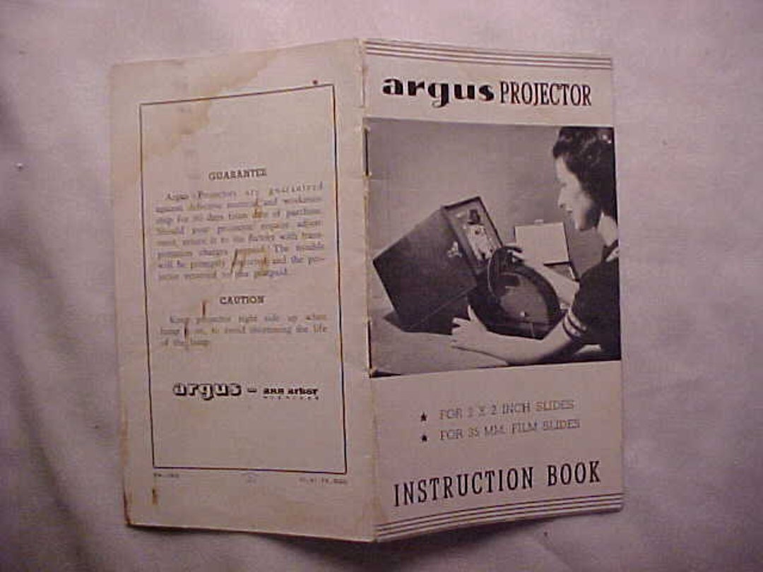 C1941 Argus Projector Instruction Book for 2 X 2 Inch Slides & 35 Mm ...