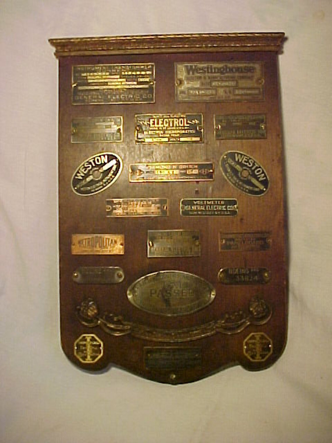 Large Vintage Wood Plaque of Equipment Name Plate Tag Badges | Etsy