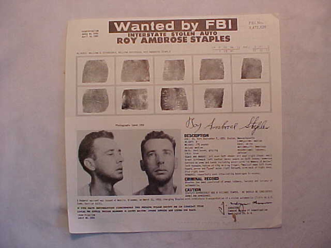 April 19, 1960 Wanted by FBI Poster Mailer of Roy Ambrose Staples ...