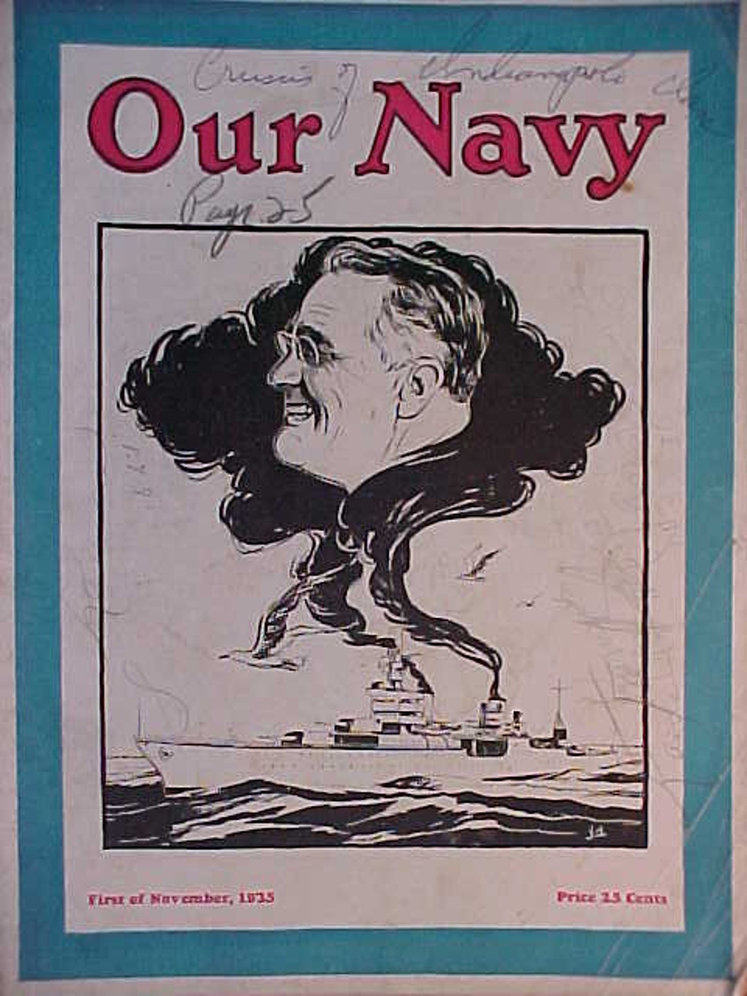 First of November 1935 Our Navy Magazine With Franklin Roosevelt Cover ...