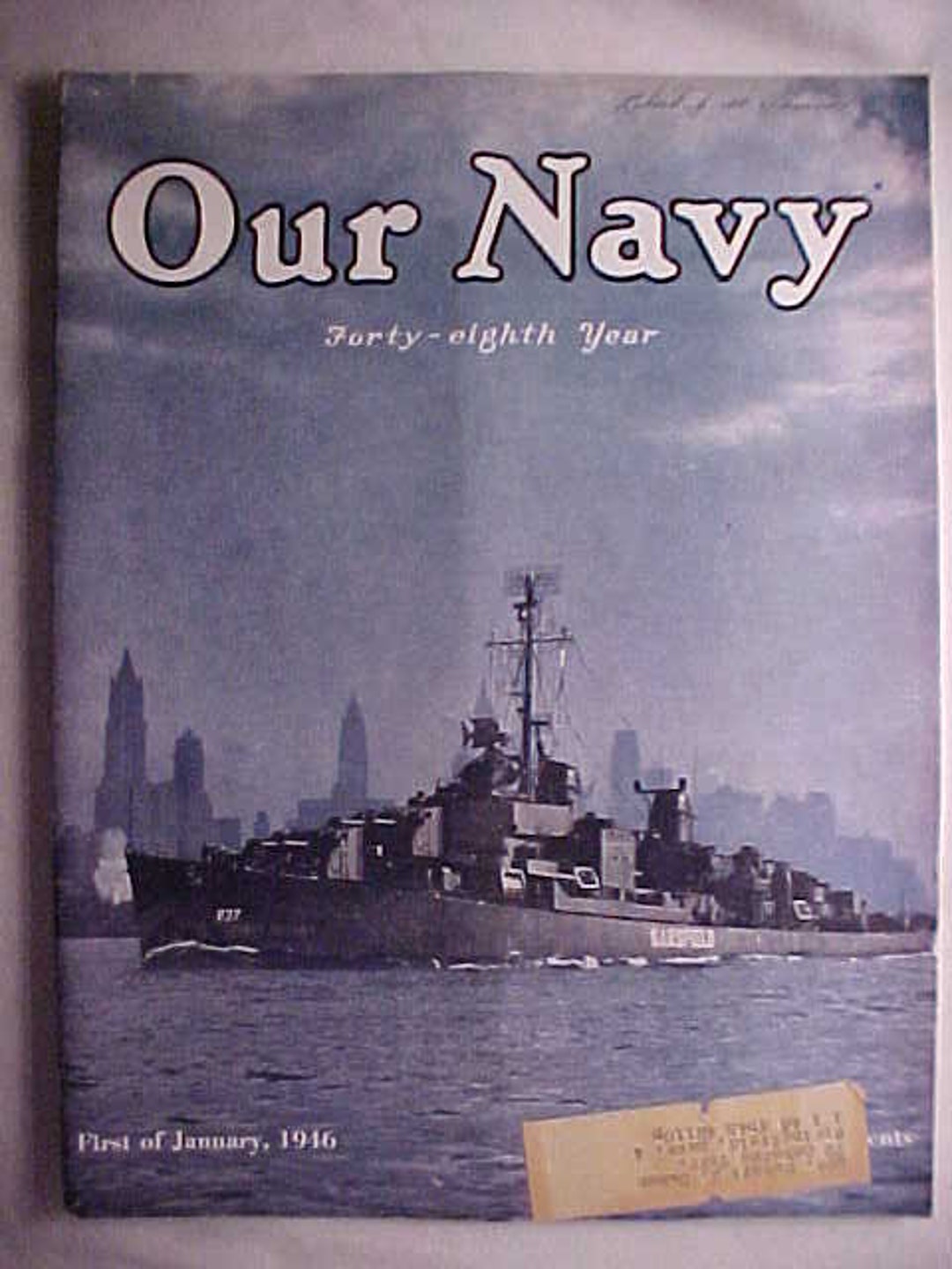 First of January 1946 Our Navy Magazine With Sarsfield 837 Battleship ...