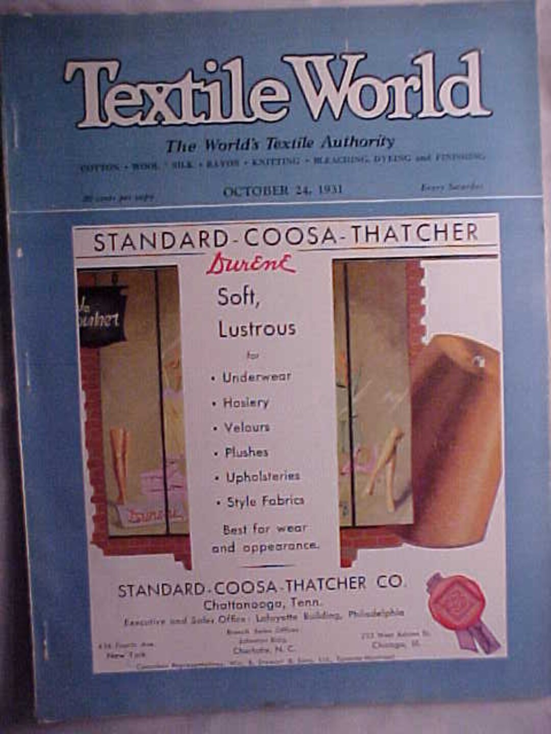 October 24, 1931 Textile World Magazine the World's Textile Authority ...
