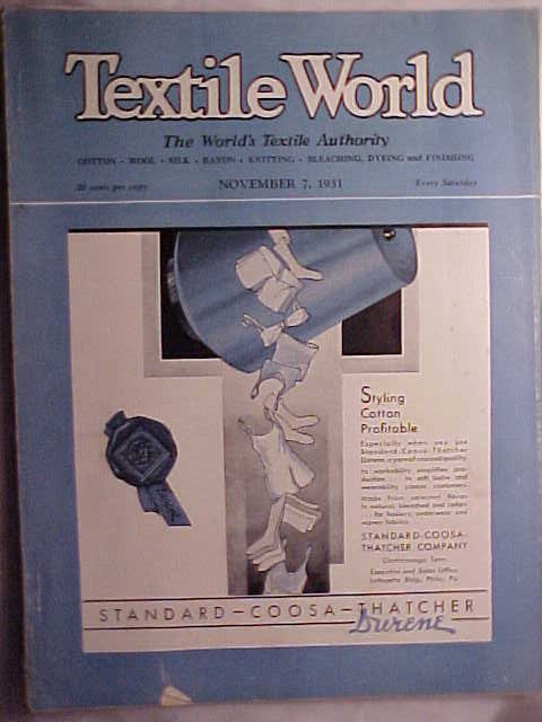 November 7, 1931 Textile World Magazine the World's Textile Authority ...