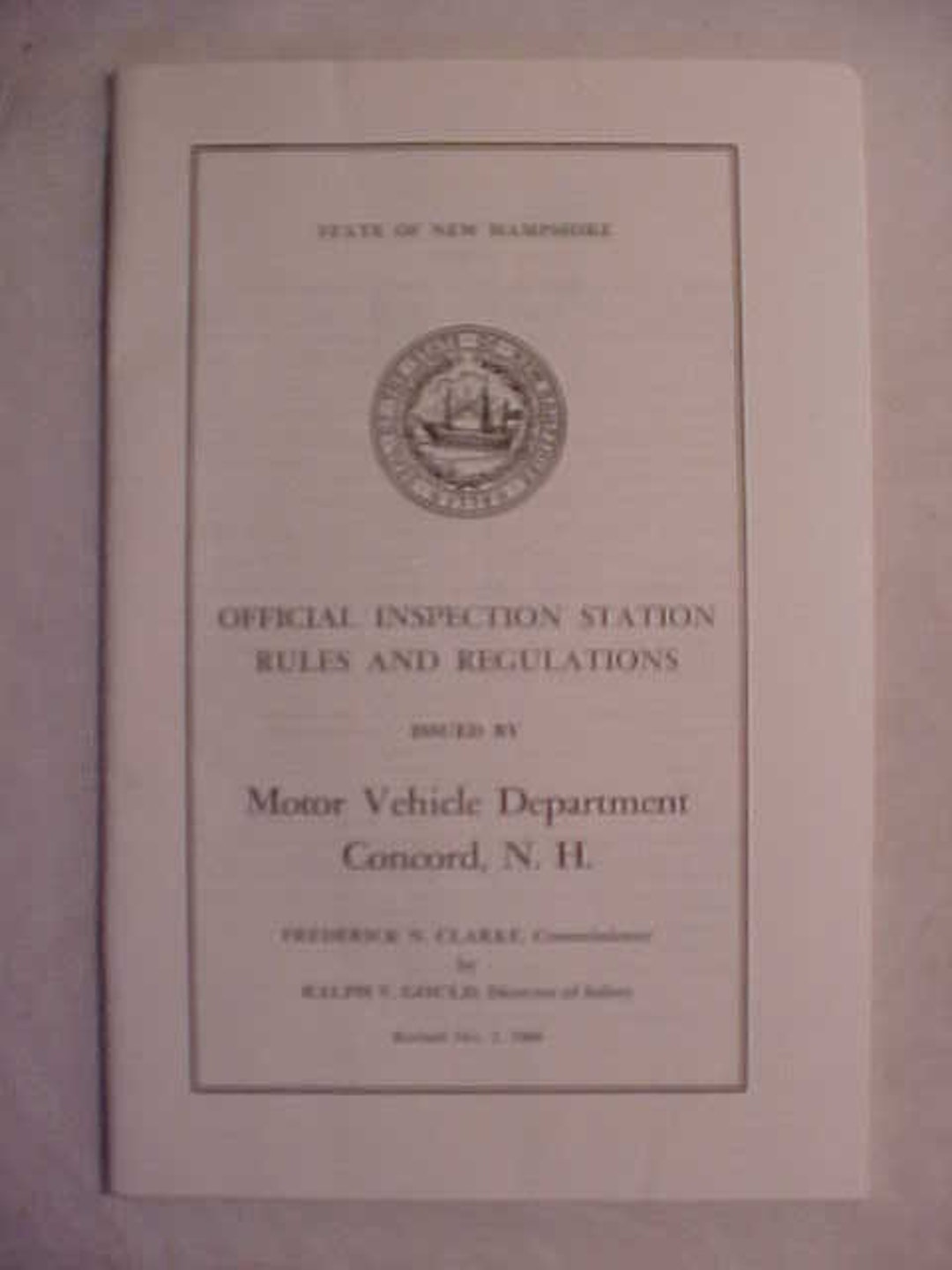1960 State of New Hampshire Official Inspection Station Rules and ...