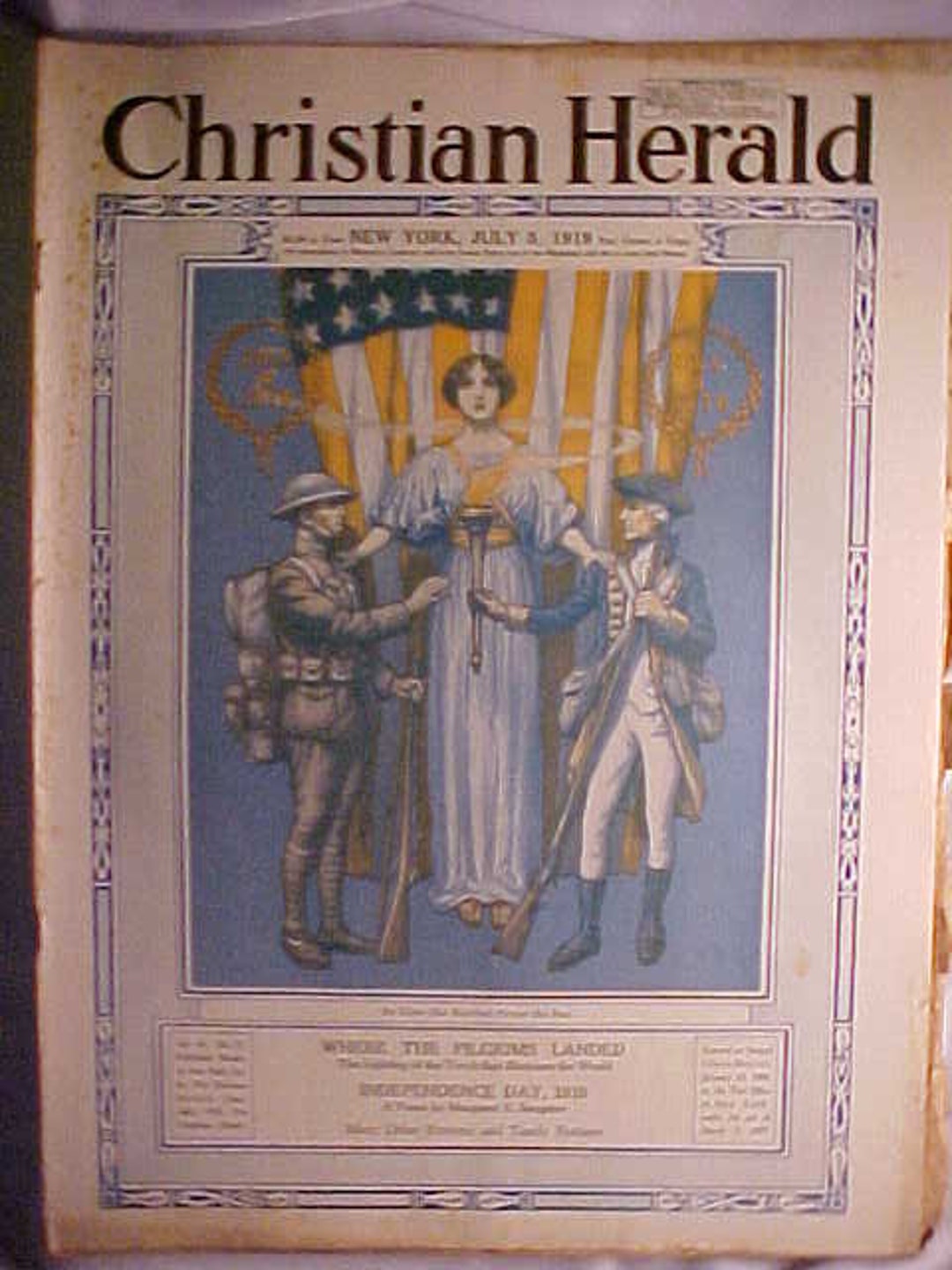 July 4,1919 Christian Herald Magazine American Flag WWI Cover Art, Has ...
