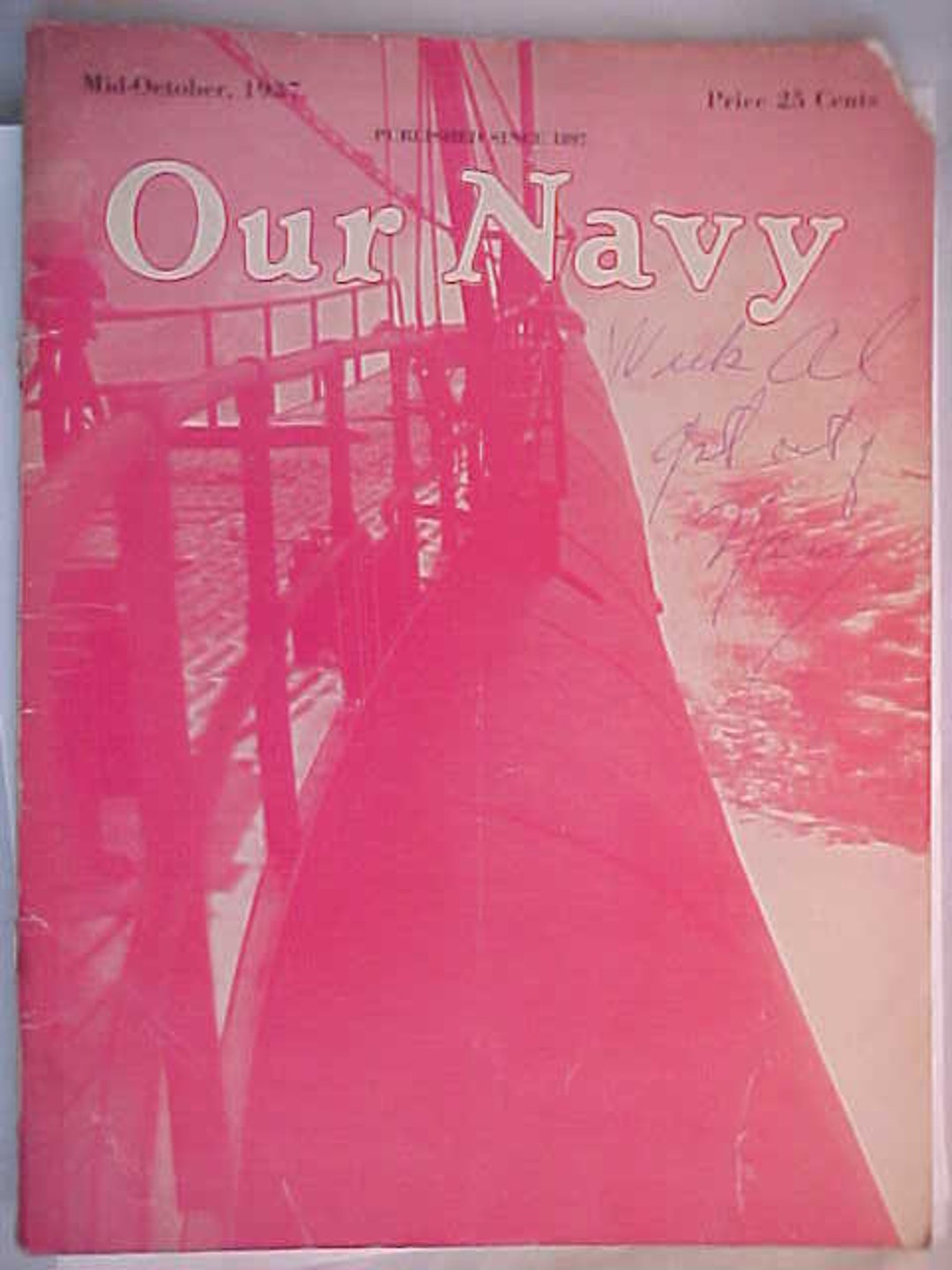 Mid October 1937 Our Navy Magazine With USS BASS Last Trip Cover Art ...