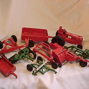 C1940-50s Aluminum Slik Toy Farm Tractor With a Trailer and Seven ...