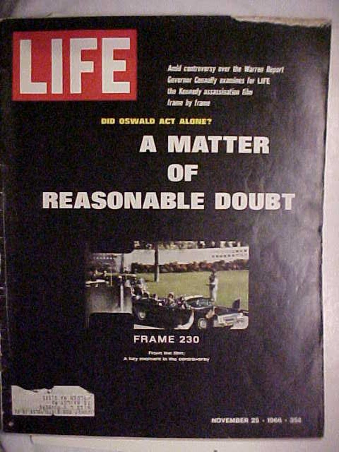 November 25, 1966 LIFE Magazine With John F. Kennedy Frame 230 on the ...