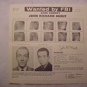 May 17, 1960 Wanted by FBI Poster Mailer of John Richard Merit Bank ...