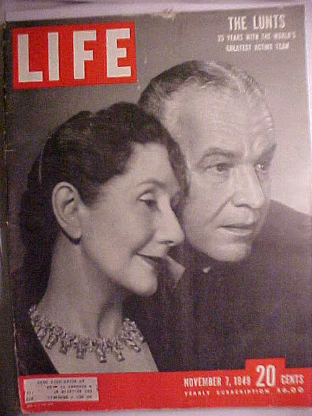 November 7, 1949 LIFE Magazine With Alfred Lunt & Lynn Fontanne on the ...