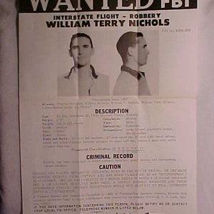 March 31, 1961 Wanted by FBI Poster Mailer of William Terry Nichols ...