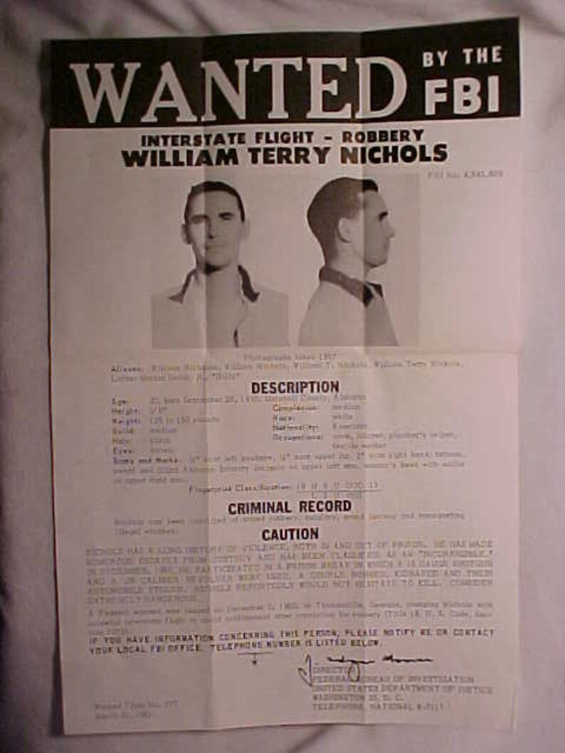 March 31 1961 Wanted by FBI Poster Mailer of William Terry - Etsy