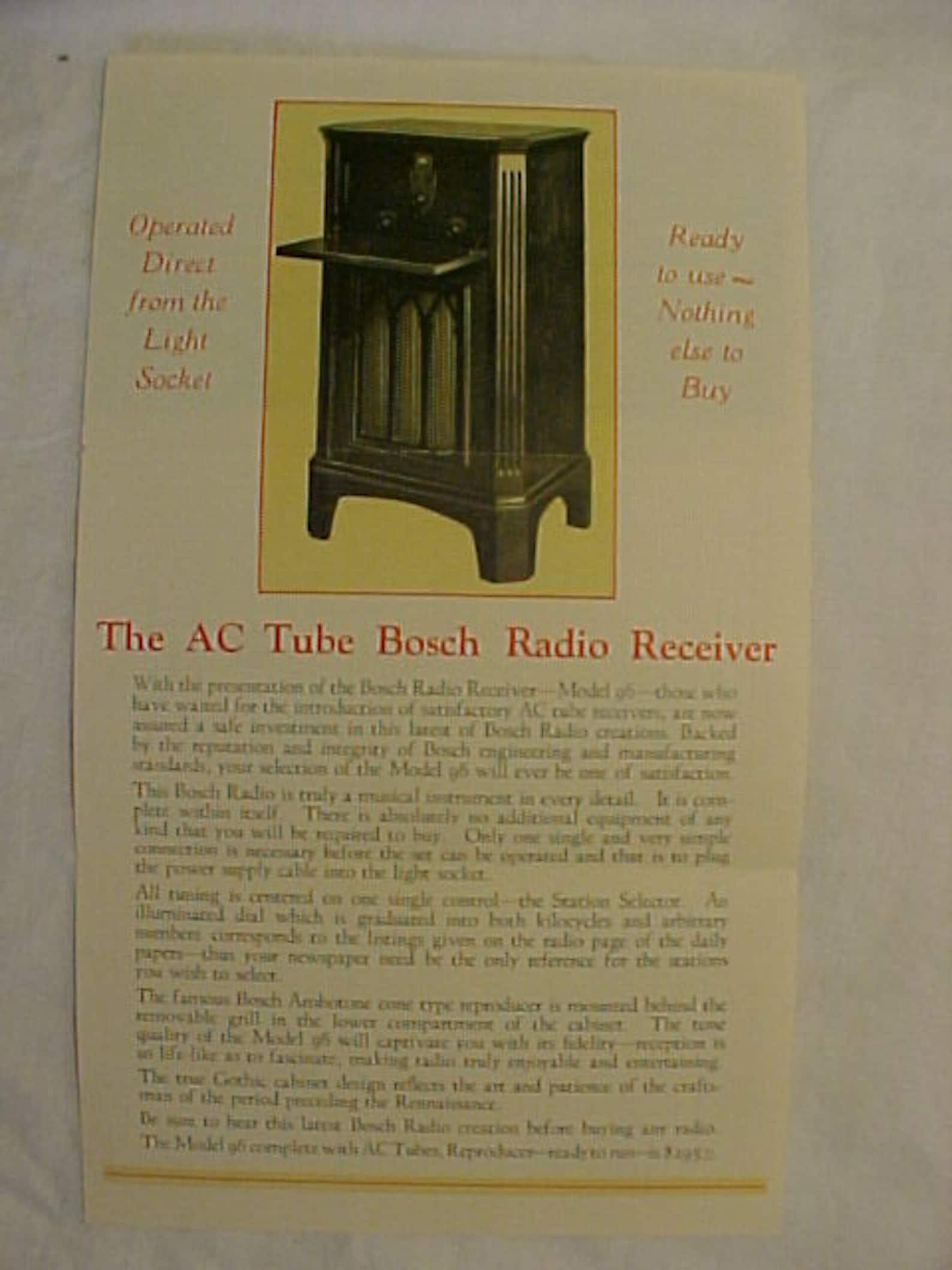 1927 Bosch Armored Radio Model 96 Six Tubes the Best in Radio ,operates ...