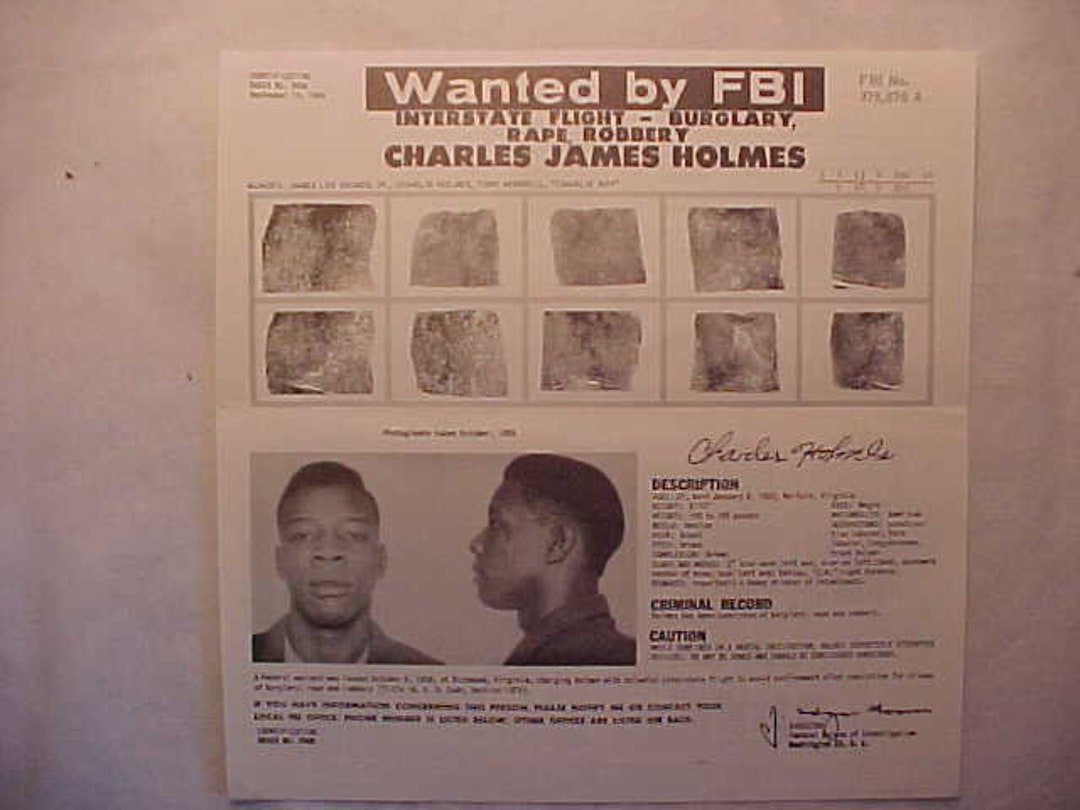 September 12, 1960 Wanted by FBI Poster Mailer of Charles James Holmes ...
