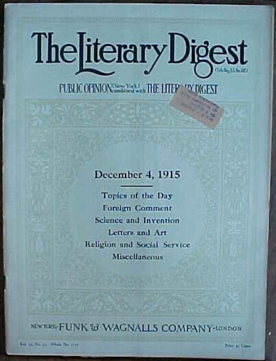 December 4, 1915 the Literary Digest Magazine Has 60 Plus Pages of Ads ...