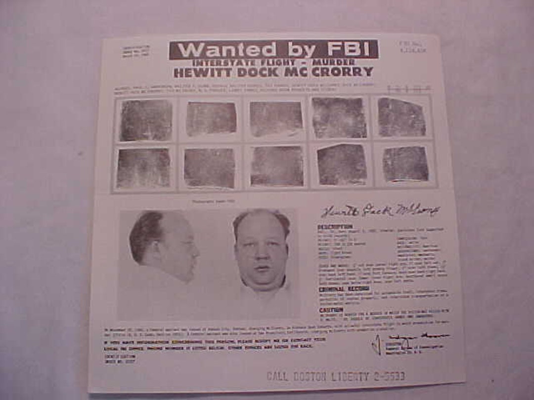 March 15 1960 Wanted by FBI Poster Mailer of Hewitt Dock Mccrorry ...