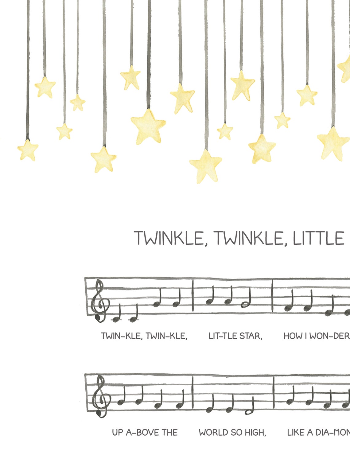 Watercolor Twinkle Twinkle Little Star Wall Art Print for | Etsy