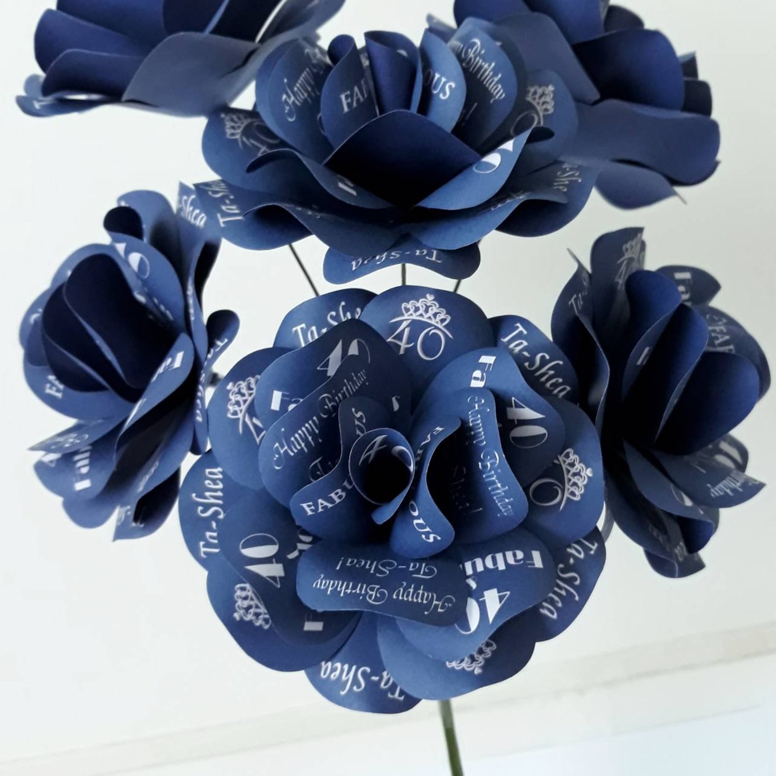 40th Birthday 40 and Fabulous Navy Blue Paper Roses. Personalized ...