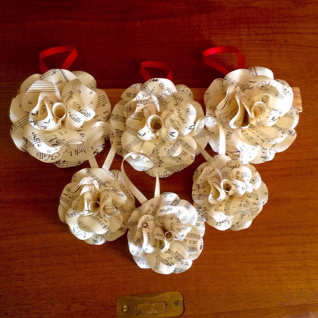 Christmas Sheet Music Paper Rose Ornaments "joy to the World", "o, Holy ...