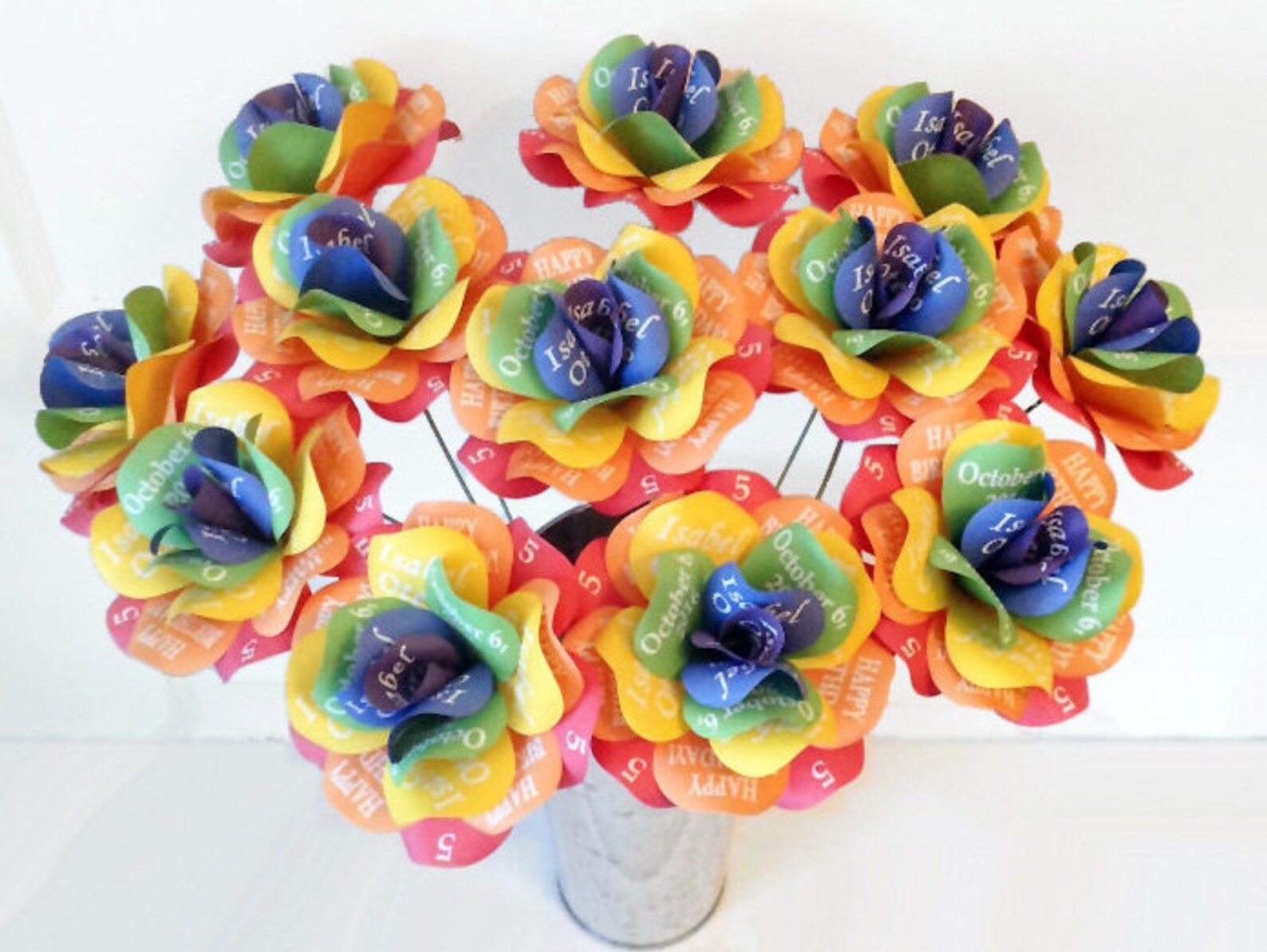 Personalized Rainbow Decoration Paper Roses With Personalized Print for ...