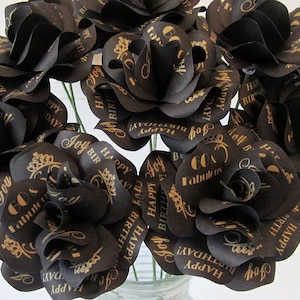 Black and Gold Paper Roses With Personalized Print for 50th, 60th, Any ...