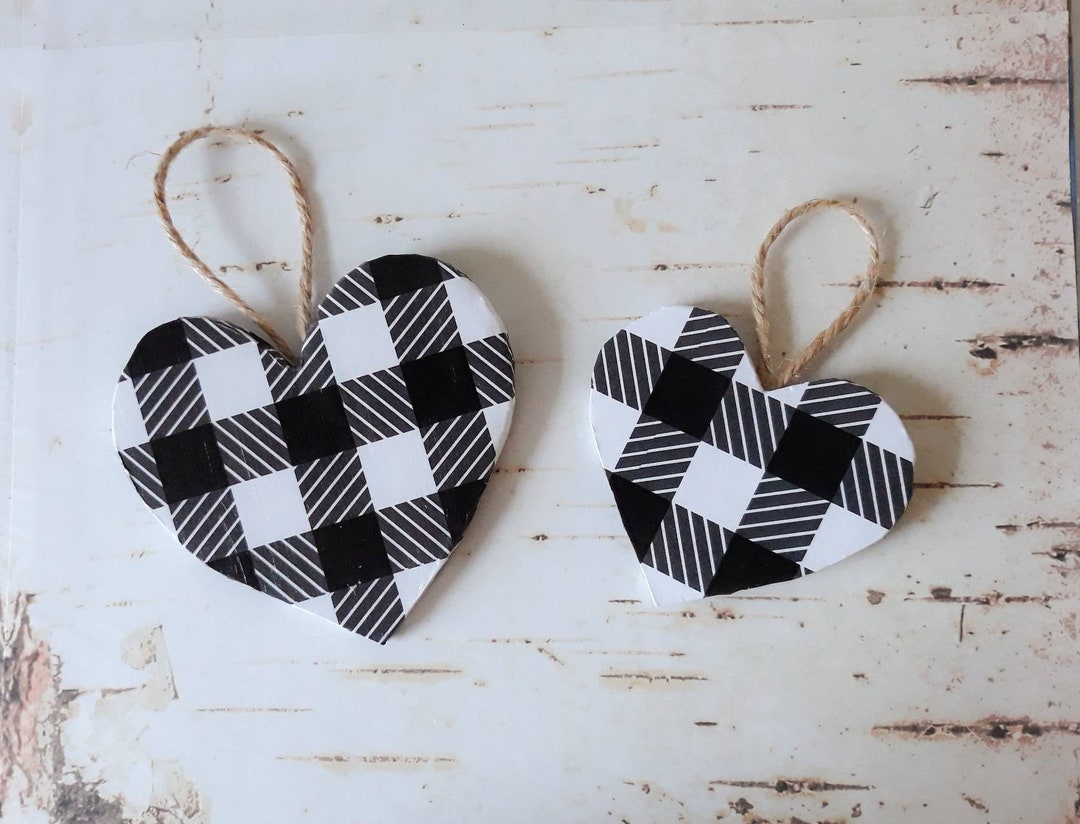 Black and White Buffalo Check Plaid Heart Valentine's Day and Christmas ...