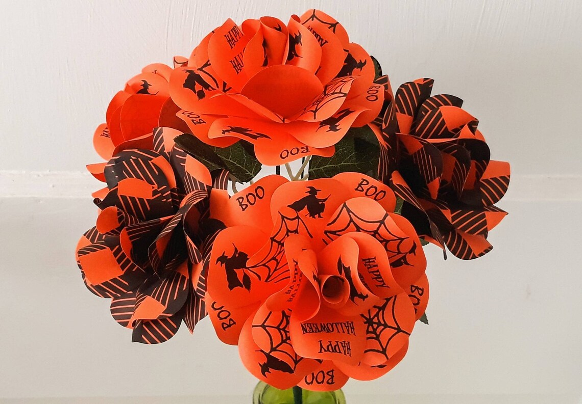 Fall Orange and Black Buffalo Check Paper Roses and Happy - Etsy