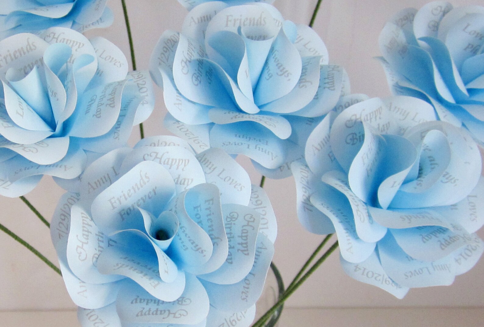 Light Blue Paper Roses With Stems and Personalized Matte | Etsy