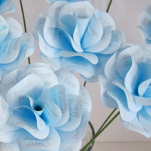 Light Blue Paper Roses With Stems and Personalized Matte Silver Print ...