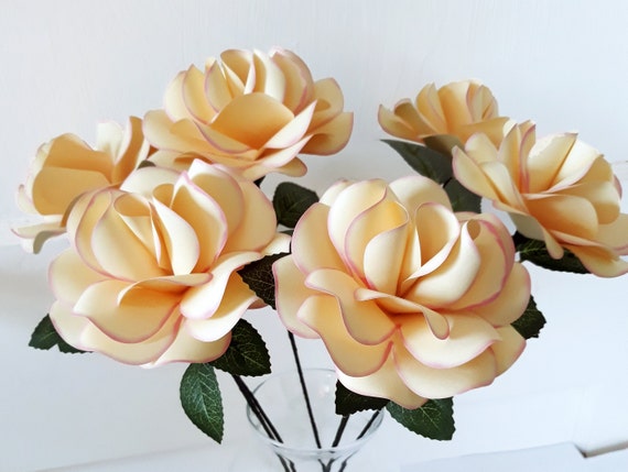 Creamy Yellow Long Stemmed Paper Roses for Birthdays - Etsy