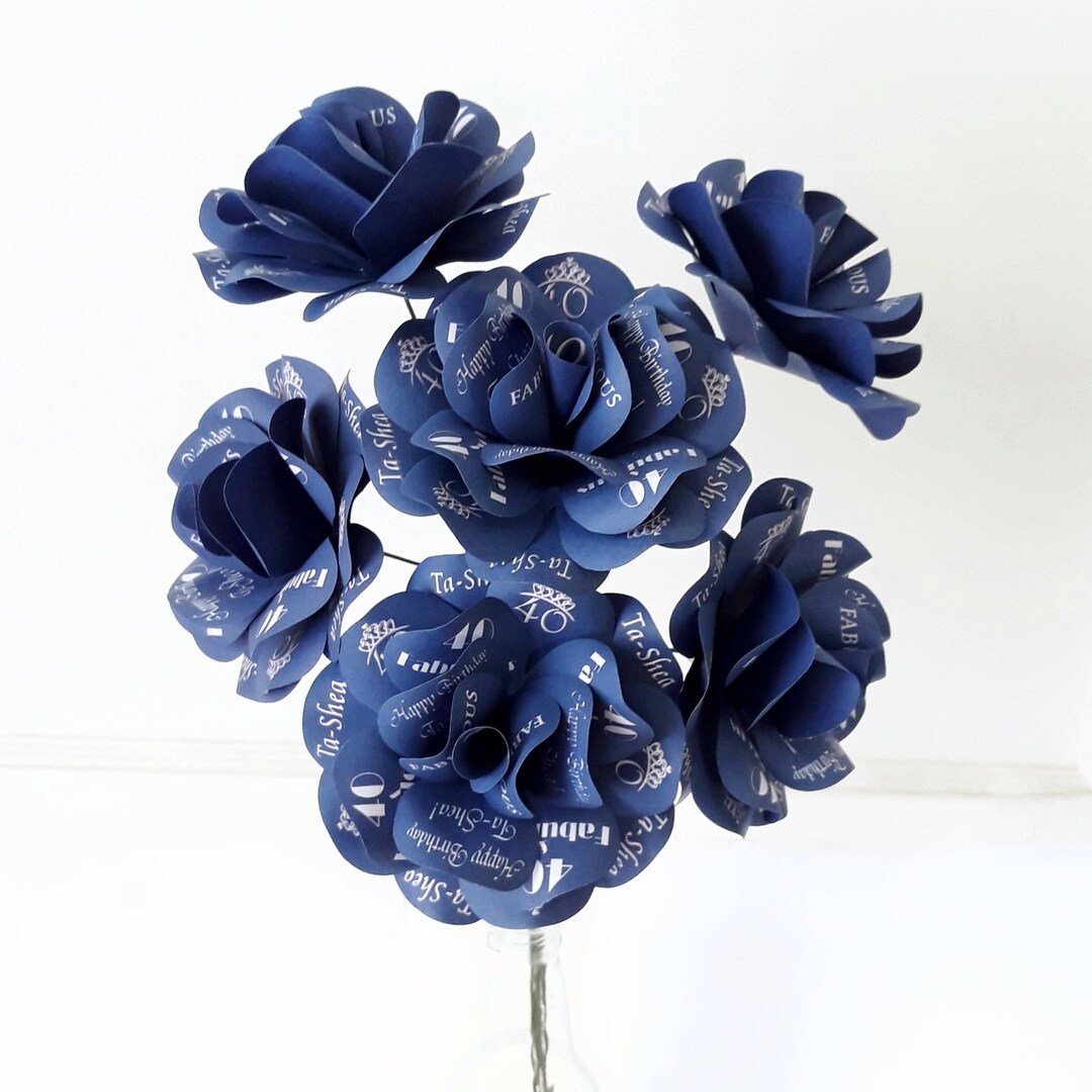 40th Birthday 40 and Fabulous Navy Blue Paper Roses. Personalized ...