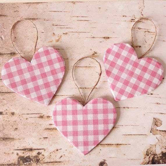 Pink Gingham Valentine's Heart Ornaments and Decorations | Etsy
