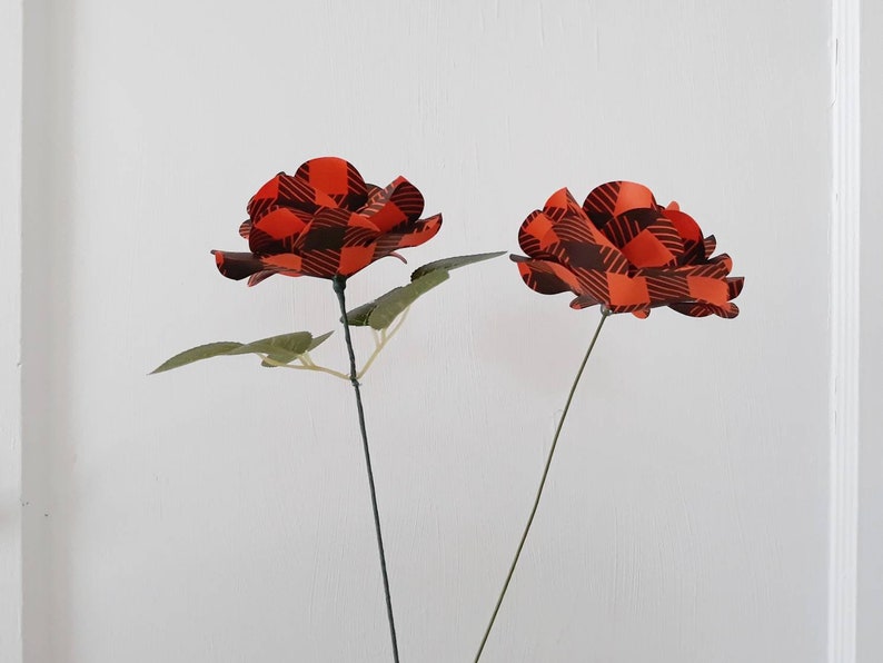 Fall Orange and Black Buffalo Check Paper Roses and Happy - Etsy